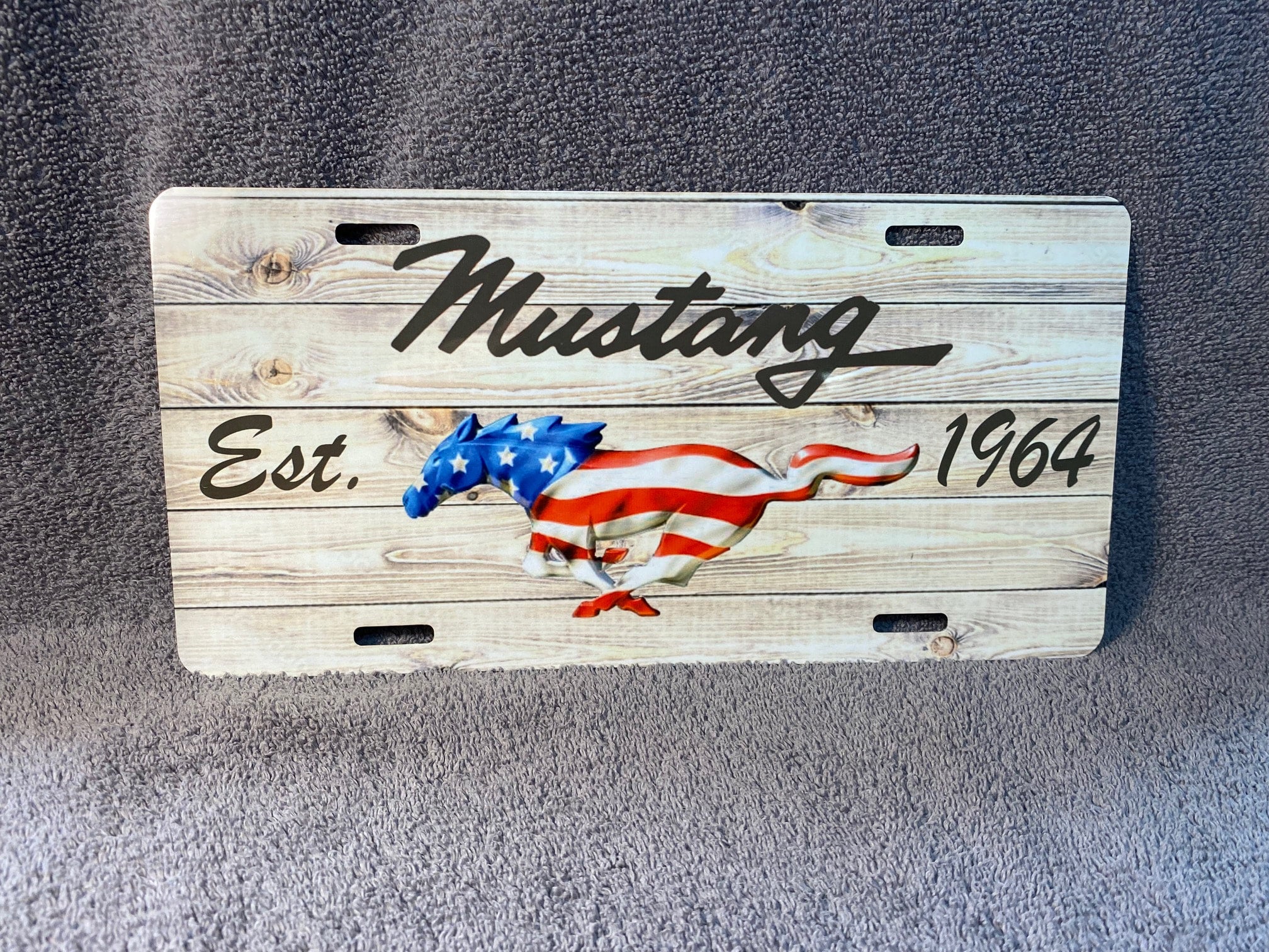 PATRIOTIC MUSTANG LICENSE PLATE 6"x12" ALUMINUM | 417 FOX